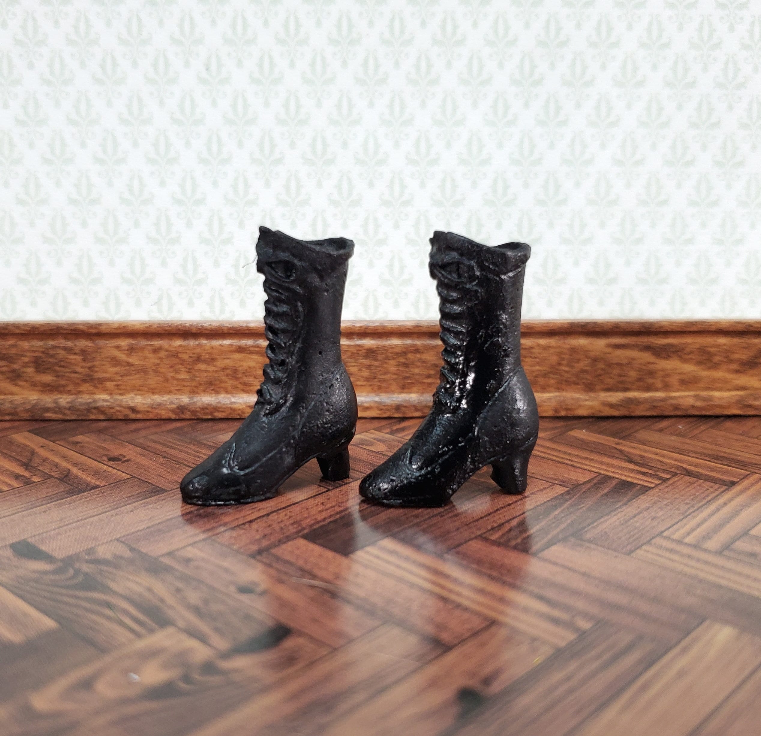 Dollhouse Victorian Boots Tall Black Lace up Resin Miniatures - Etsy