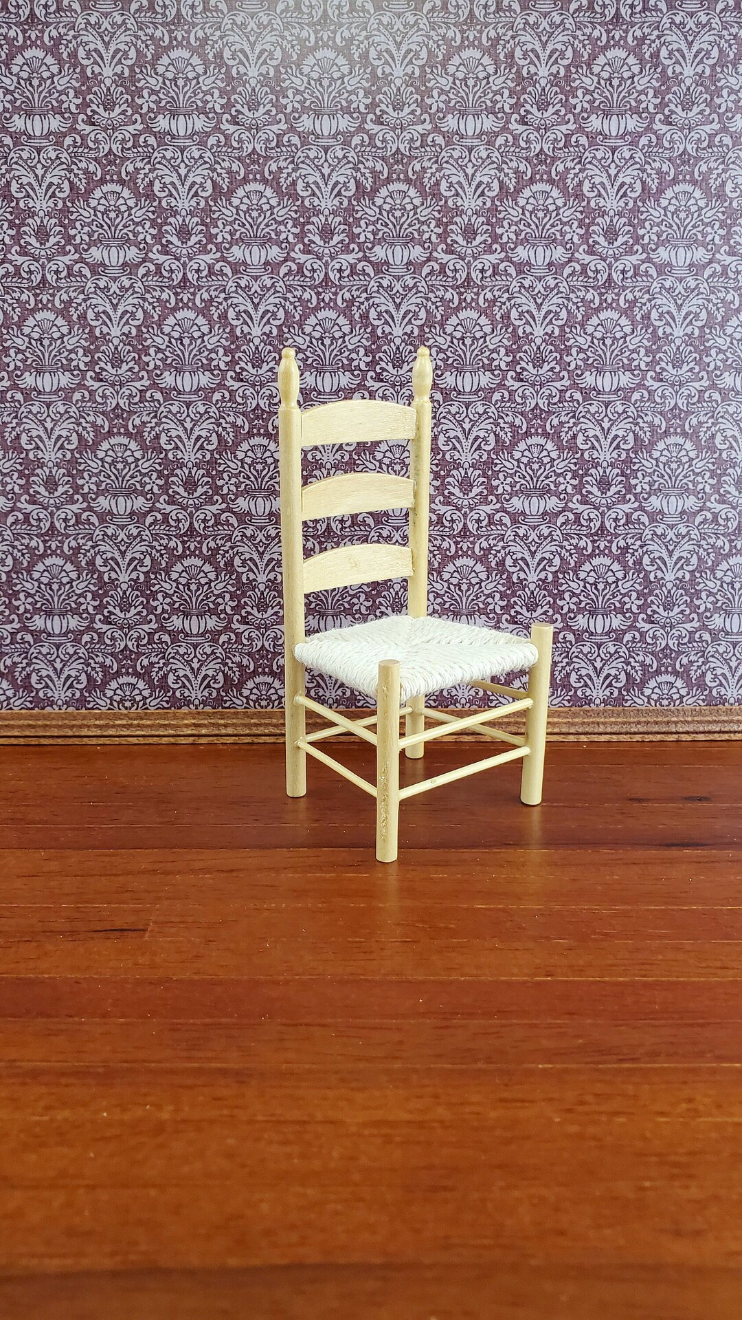 Dollhouse Miniature Ladderback Chair Rush Seat 1:12 Scale Light Oak ...