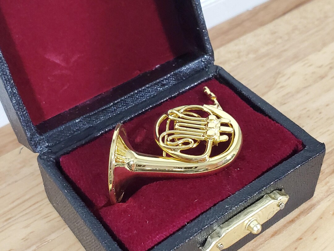 Miniature French Horn Gold Brass Metal Instrument With Case 1:12 Scale ...