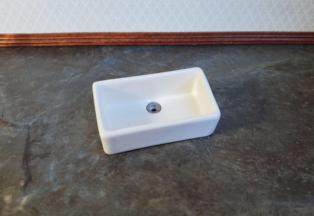 Dollhouse Miniature Sink Belfast Butler Farmhouse Style Large Cream 1: ...