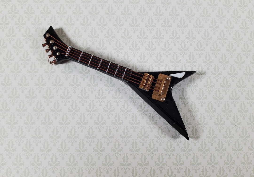 Miniature Electric Guitar V Shaped Prop Model Black W/case 2 7/8 Long ...