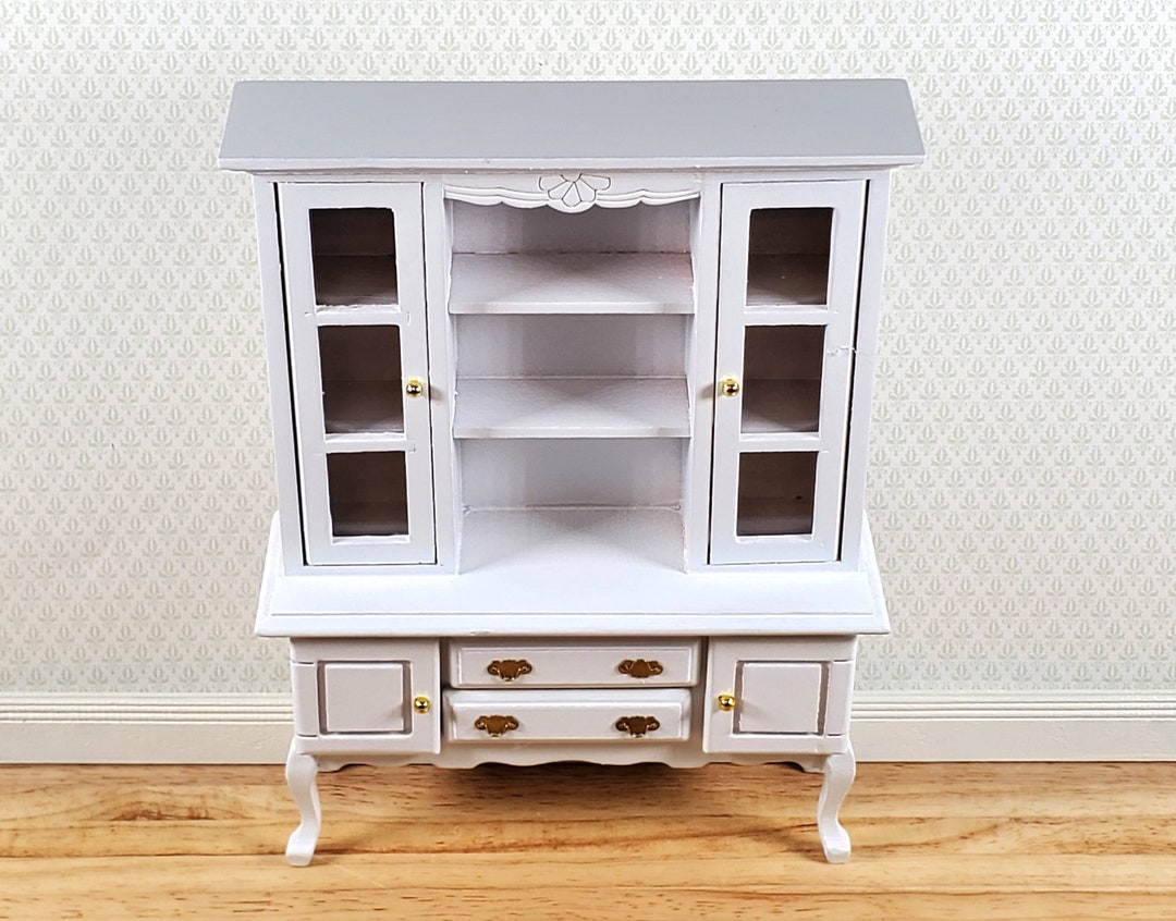 Dollhouse Hutch Cabinet Queen Anne Style White Wood 1:12 Scale ...