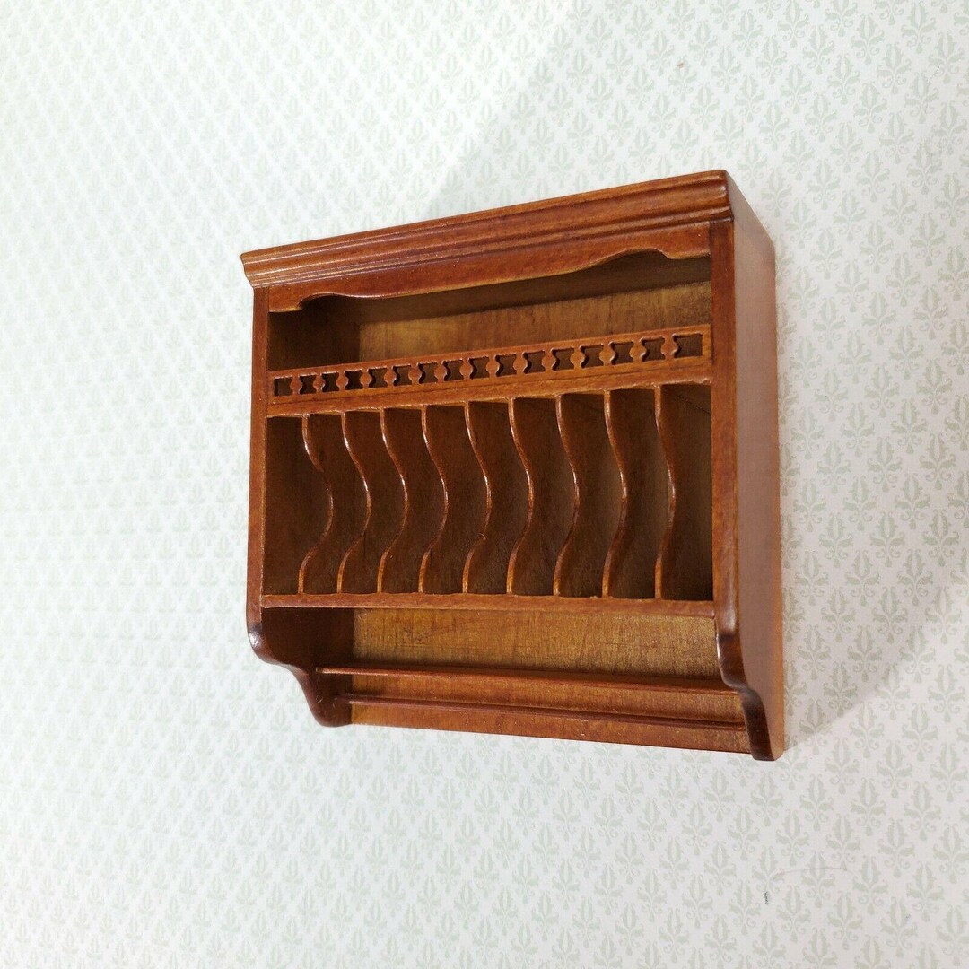 JBM Dollhouse Plate Rack Shelf Kitchen Walnut 1:12 Scale Miniature ...