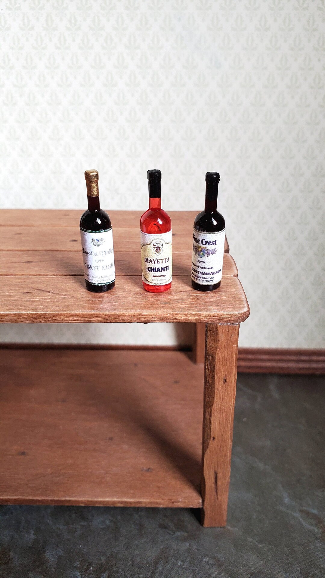 Dollhouse Miniature Wine Bottles X3 Red Pinot Noir & Chianti 1:12 Scale ...