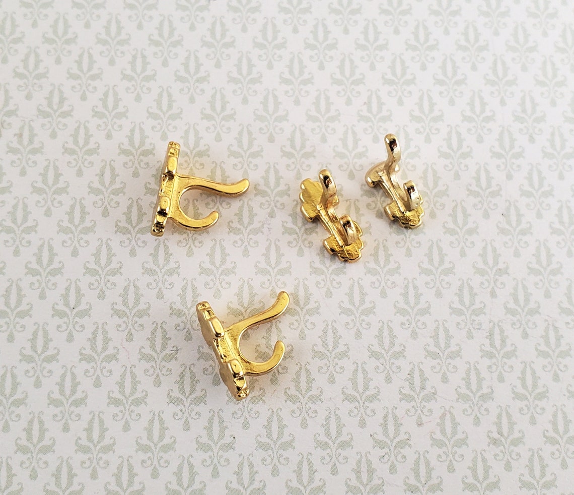 Dollhouse Miniature Wall Hooks Set of 4 Metal 1:12 Scale Gold - Etsy