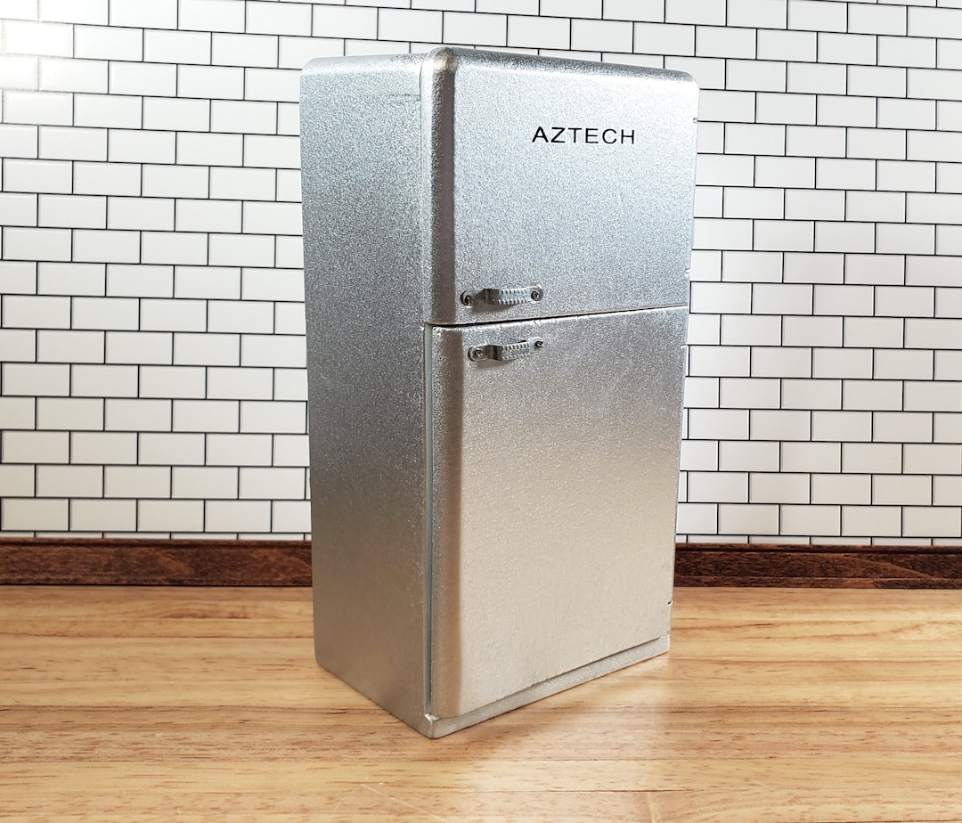 Dollhouse Miniature Fridge 2 Door Refrigerator Silver Modern Style 1:12 ...