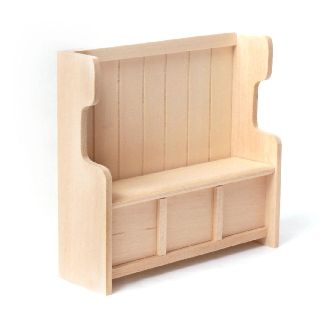 Dollhouse Miniature Bench Country Style With High Back Unpainted Open ...