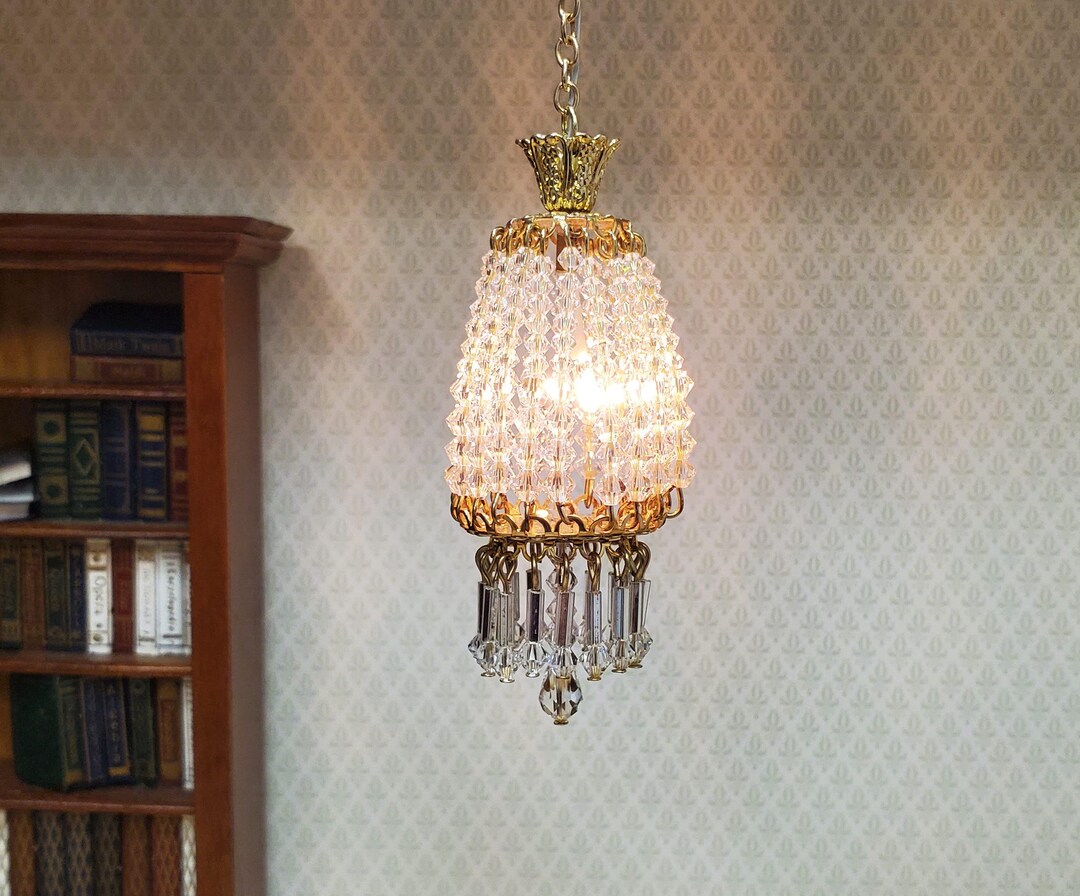 Dollhouse Parlor Chandelier II Light Real Glass Crystals 12 Volt 1:12 ...