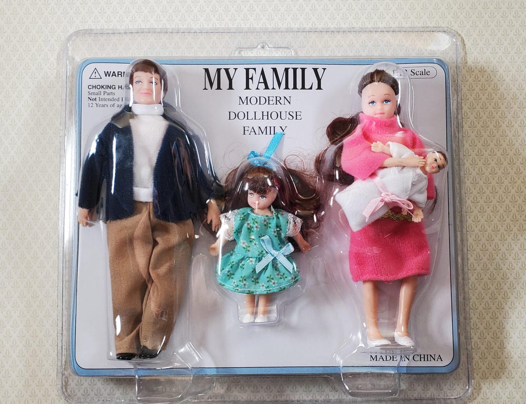 Dollhouse Modern Family Dolls Dad Mom Daughter Baby Poseable 1:12 Scale ...