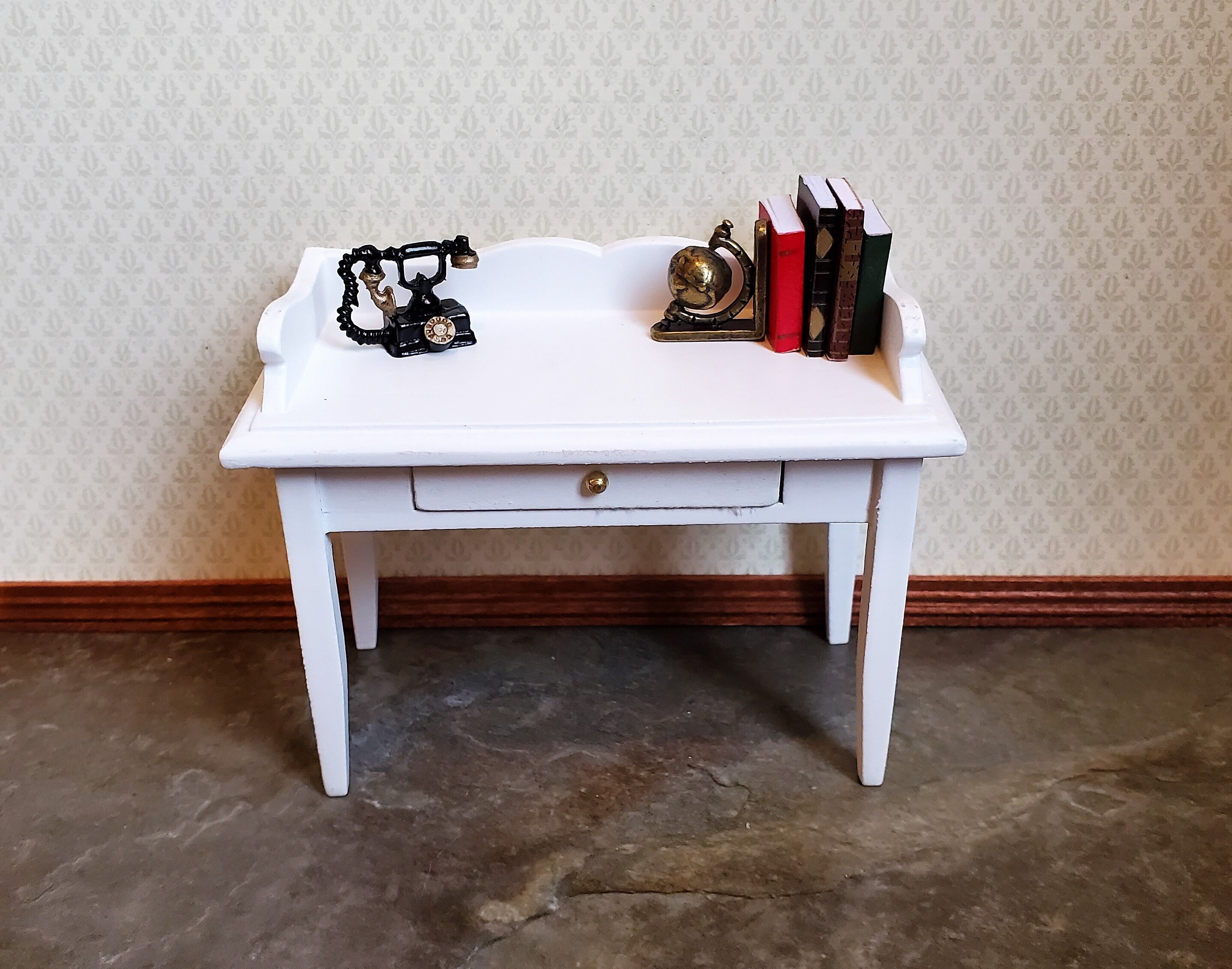 Dollhouse Miniature Writing Desk With Drawer Wood White Finish - Etsy