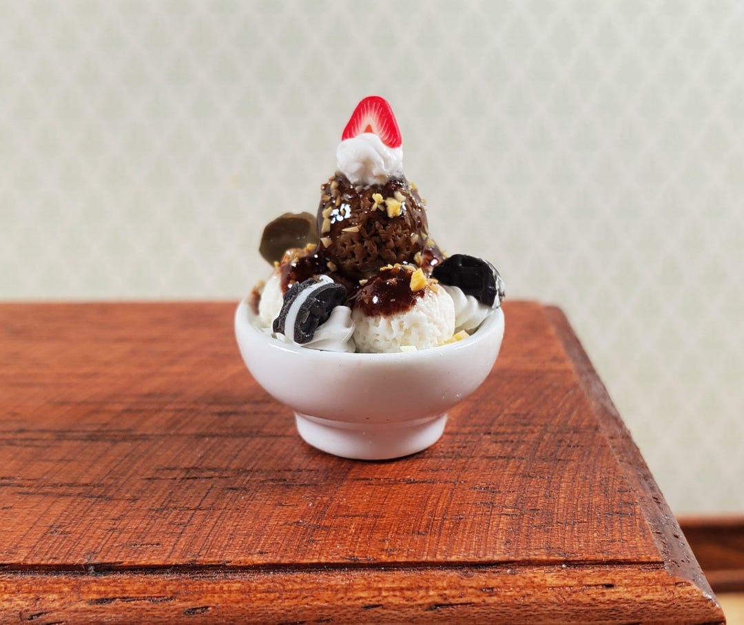Dollhouse Ice Cream Chocolate Sundae in Round Ceramic Bowl LARGE ...