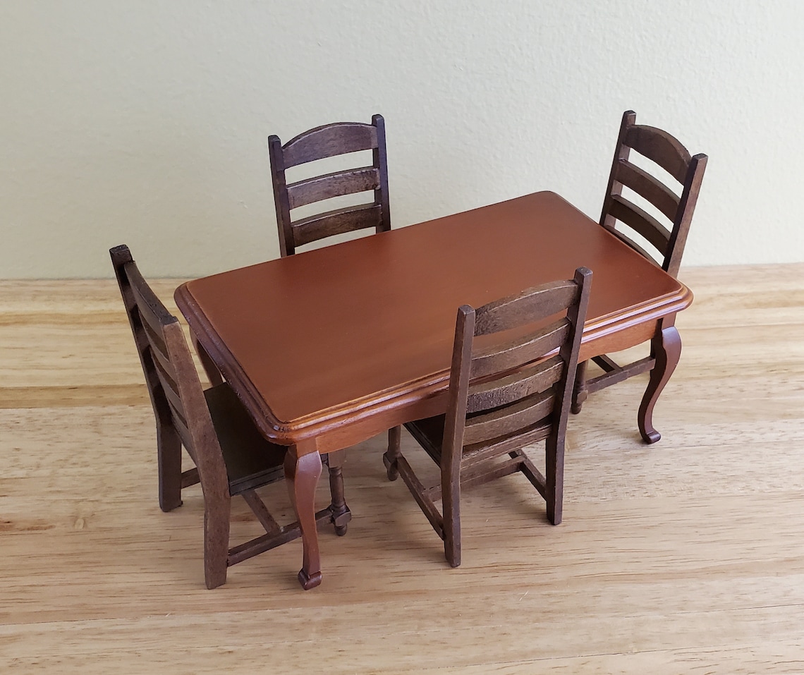 Dollhouse Miniature Dining Room Table Medium Walnut Finish - Etsy