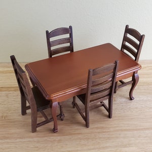 Dollhouse Miniature Dining Room Table Medium Walnut Finish 1:12 Scale ...
