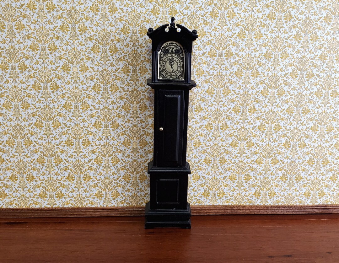 Dollhouse Miniature Grandfather Clock Opens Black Wood 1:12 Scale ...