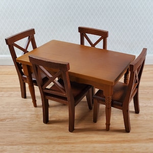 Dollhouse Kitchen Table Walnut Finish 1:12 Scale Miniature Wood ...