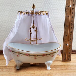 Dollhouse Bath With Shower & Curtain Victorian Rose Reutter Porcelain 1 ...