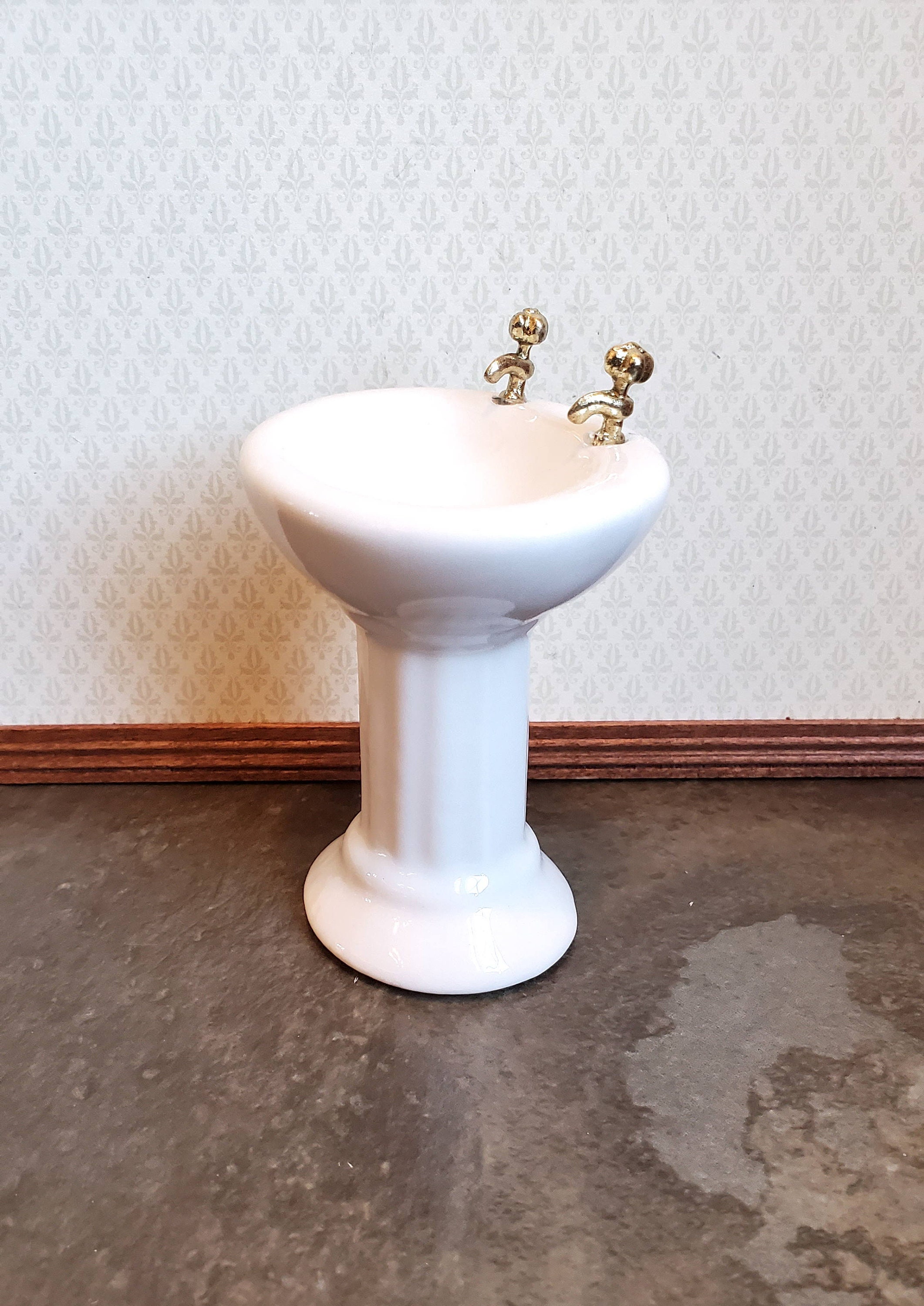 Dollhouse Miniature Pedestal Sink Bathroom White Ceramic Gold - Etsy