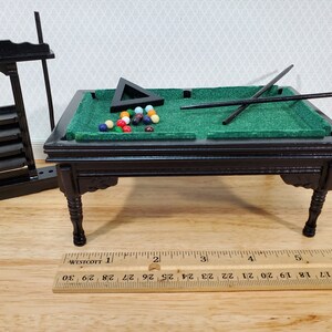 Dollhouse Pool Table Large With Cue Rack 1:12 Scale Miniature Black ...