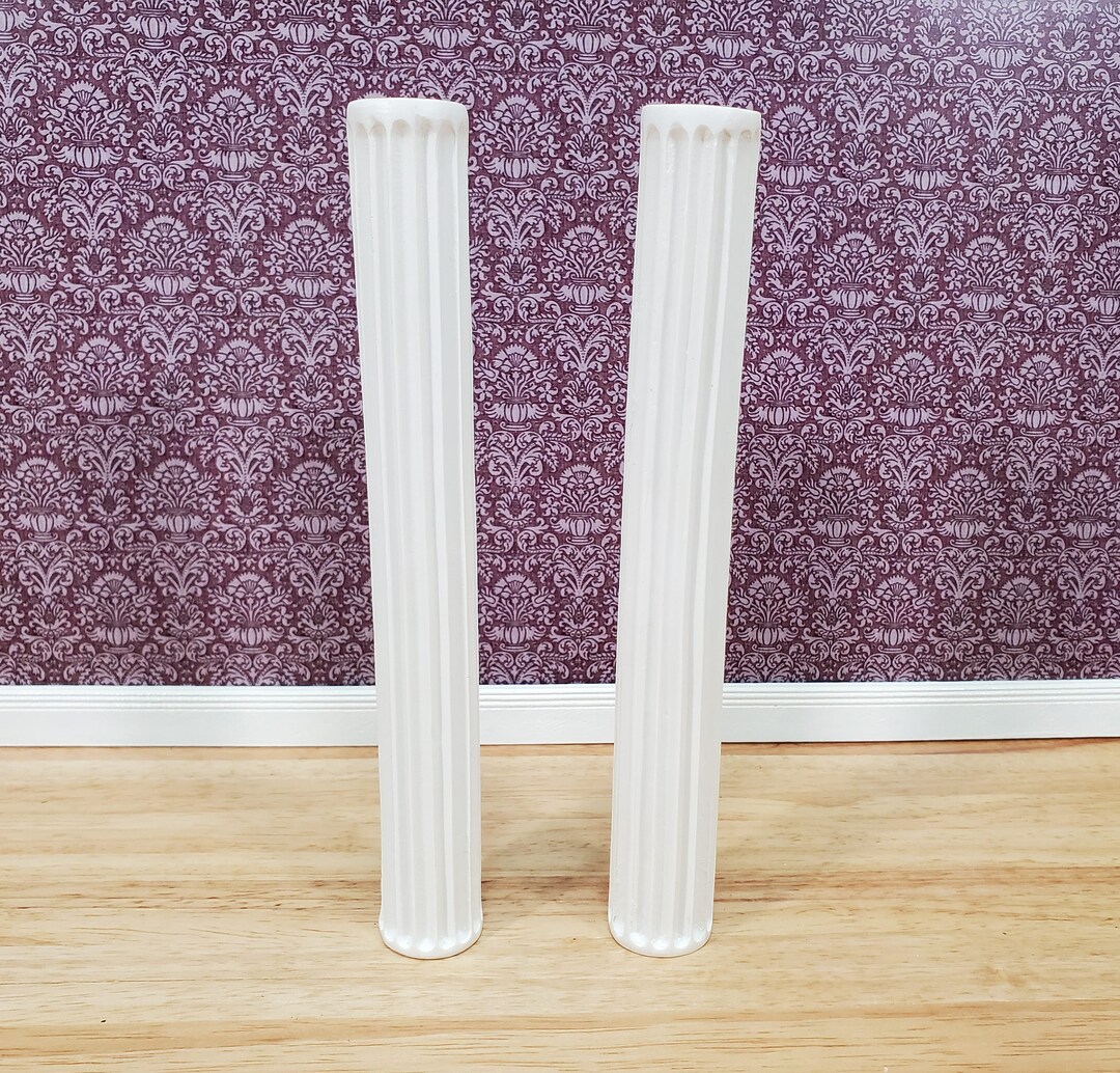 Miniature 2 Round Fluted Columns Pillars Hard Cast Resin 6 3/4" Tall ...