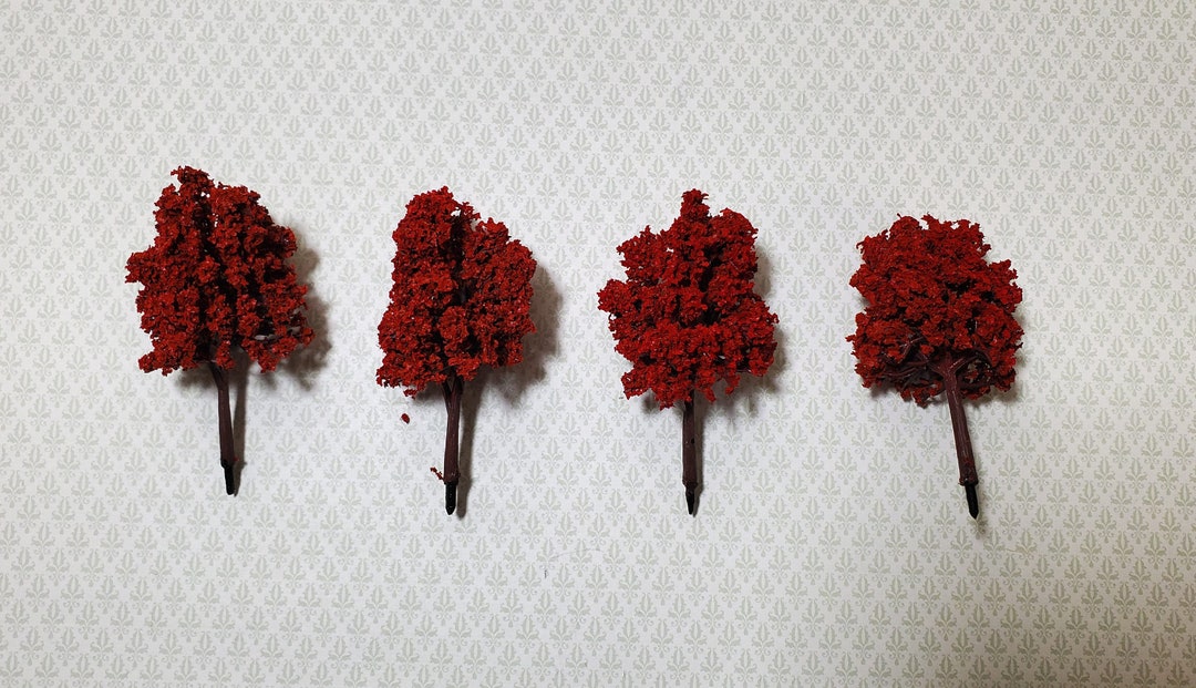 Miniature Red Tree or Shrub Bush 2 1/2 4 Pc Tall Model Scenery RR ...