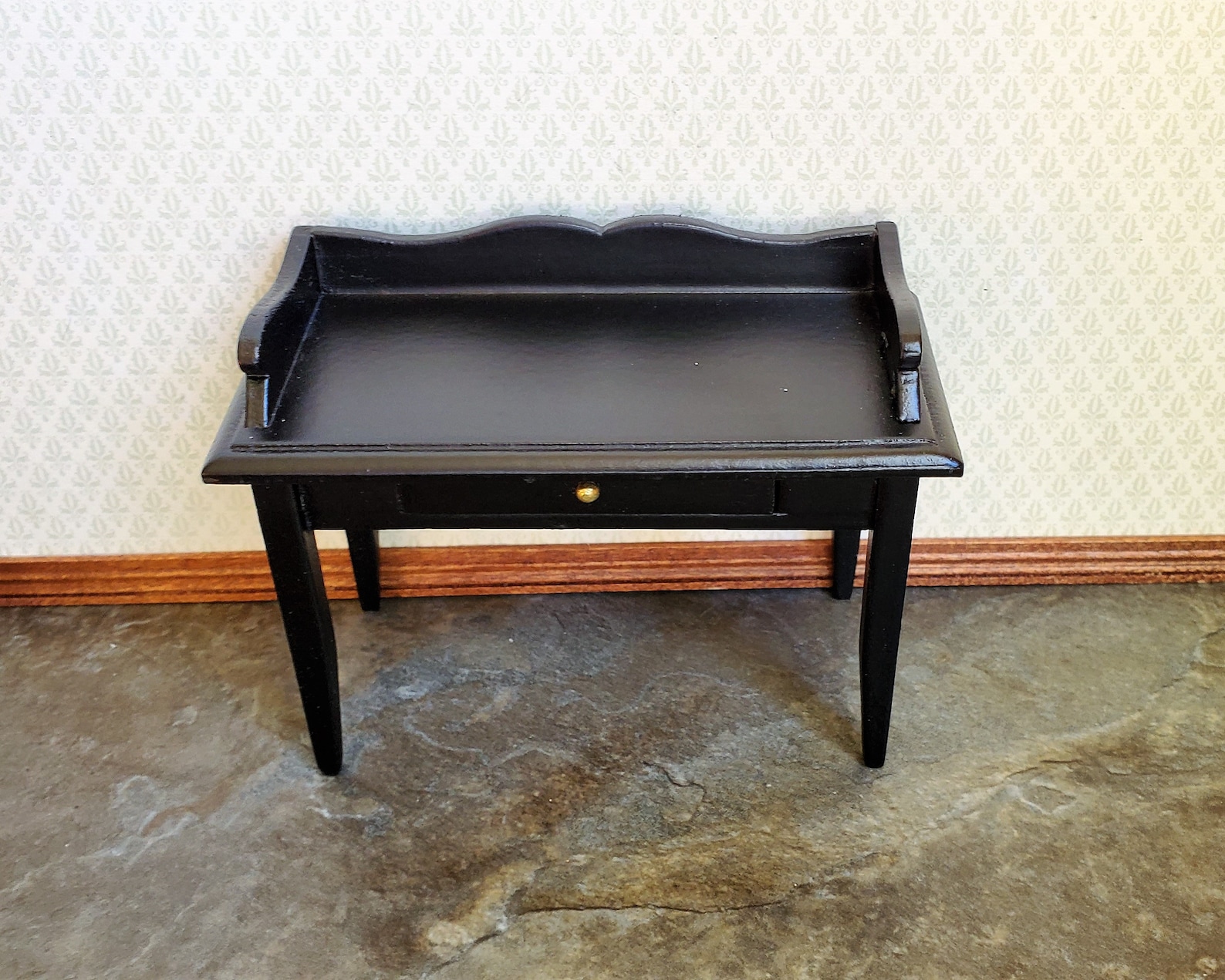 Dollhouse Miniature Writing Desk With Drawer Wood Black Finish - Etsy
