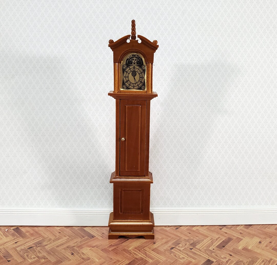 Dollhouse Grandfather Clock Opens Walnut Finish 1:12 Scale Miniature ...