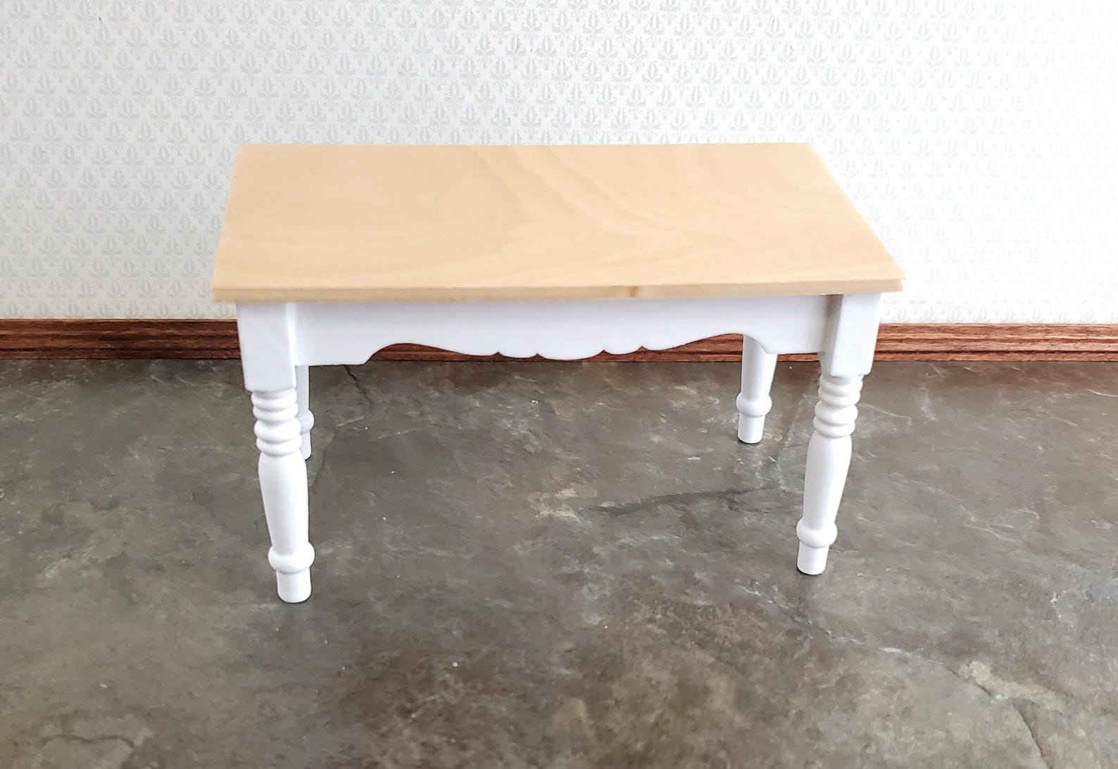 Dollhouse Kitchen Table White & Light Oak 1:12 Scale Miniature ...