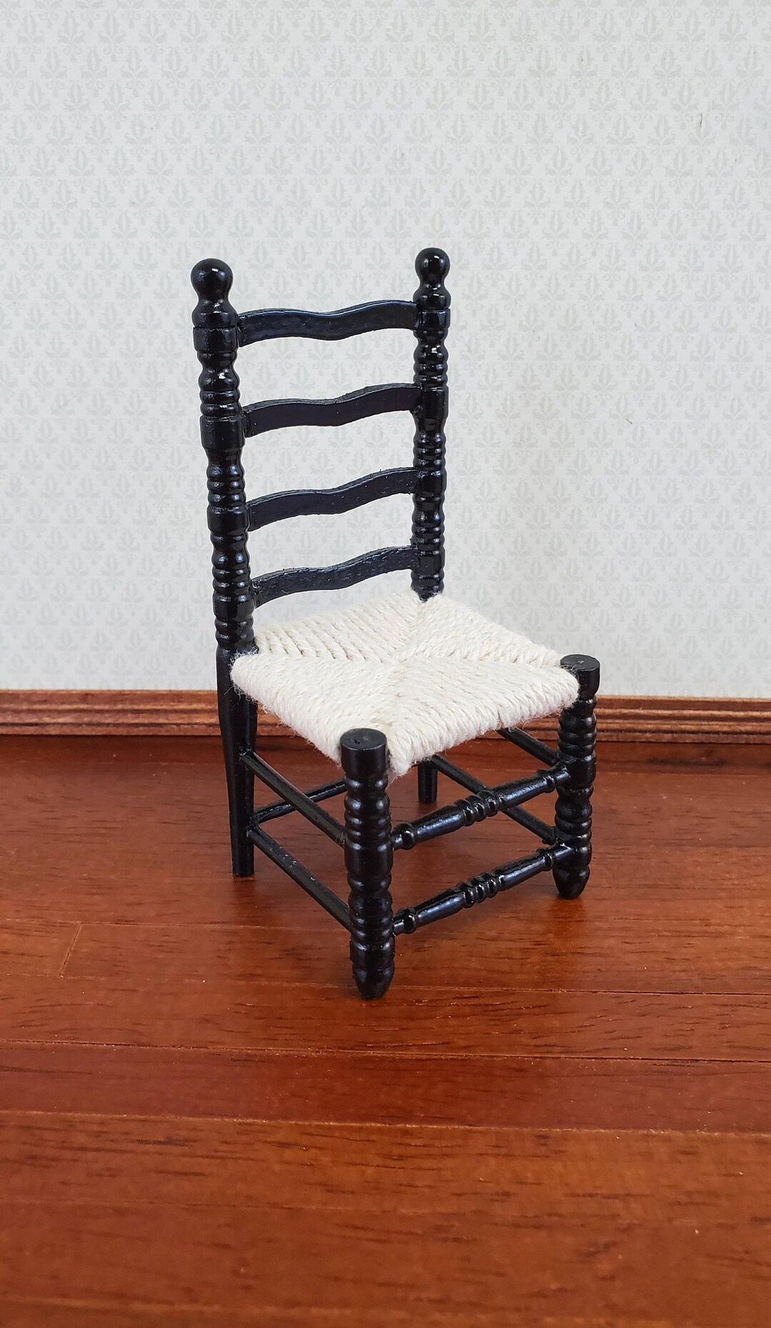 Dollhouse Ladderback Chair Turned Legs Rush Seat Black 1:12 Scale ...