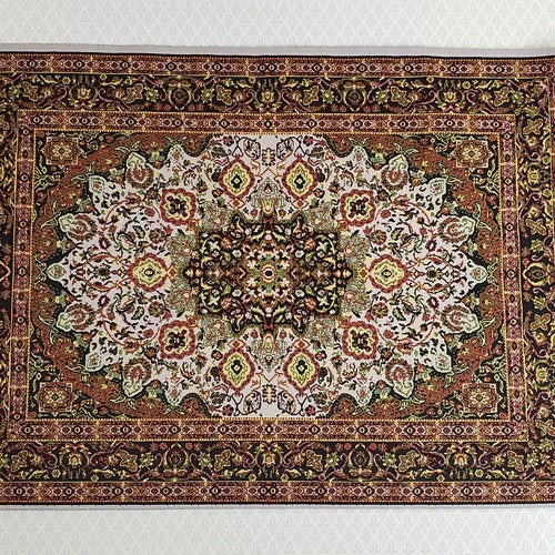 Dollhouse Miniature Rug Large Gold & Green With Fringe Full | Etsy