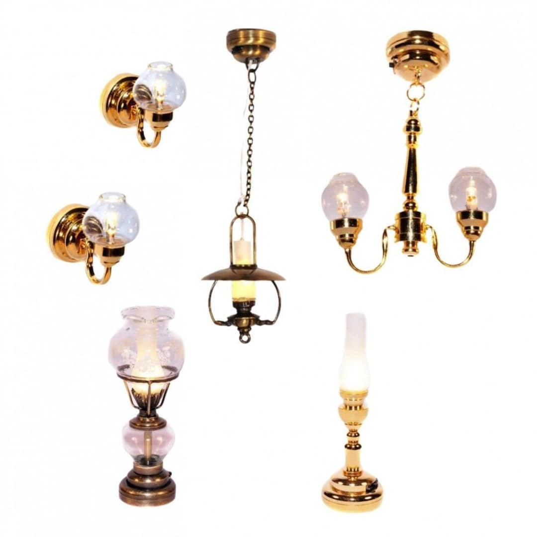 Dollhouse Battery Lights Wall Sconces & Ceiling Lights Oil Lamps Set of ...