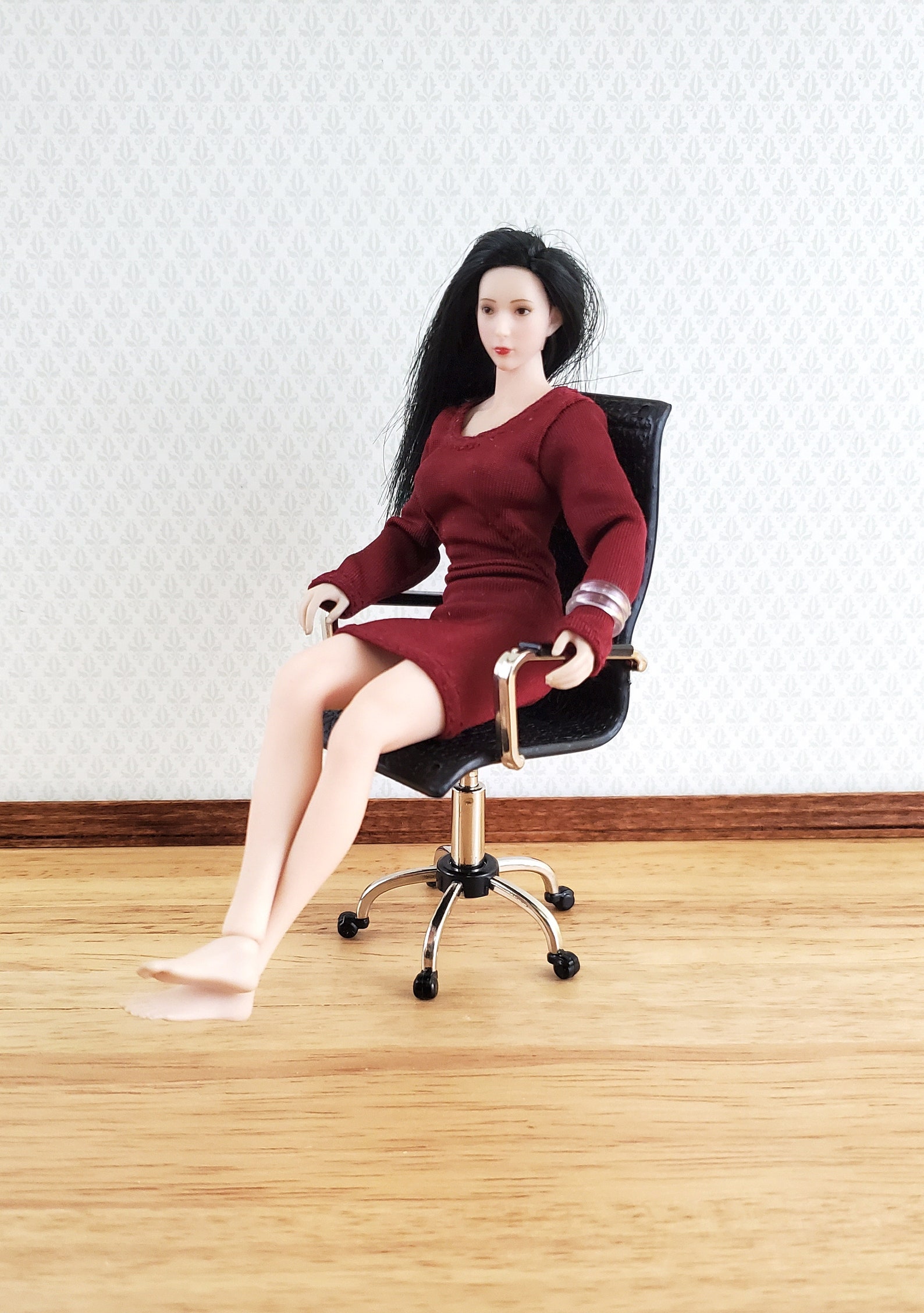 Dollhouse Miniatures Chair Modern Office Desk Black 1:12 Scale - Etsy