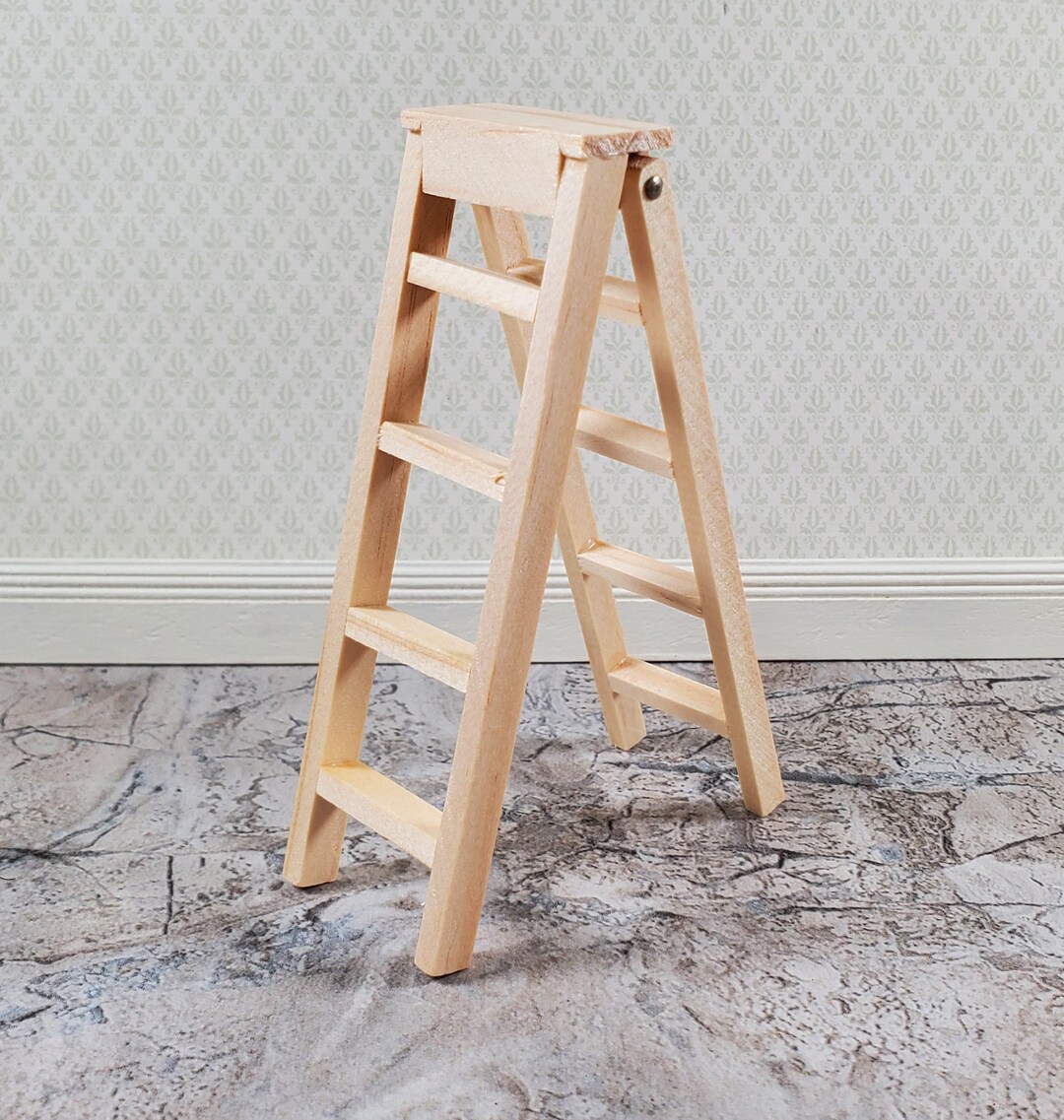 Dollhouse Step Ladder Short 4 Tall Wood Folds 1:12 Scale Miniature ...