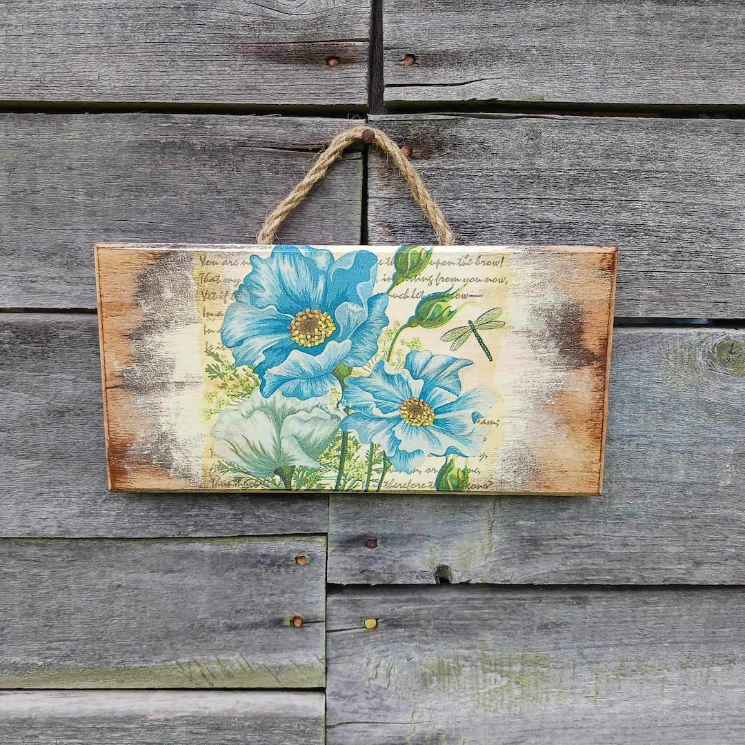 Poppies Wall Decor, Blue Flower Art, Cottage Decoration, Blue Poppy ...