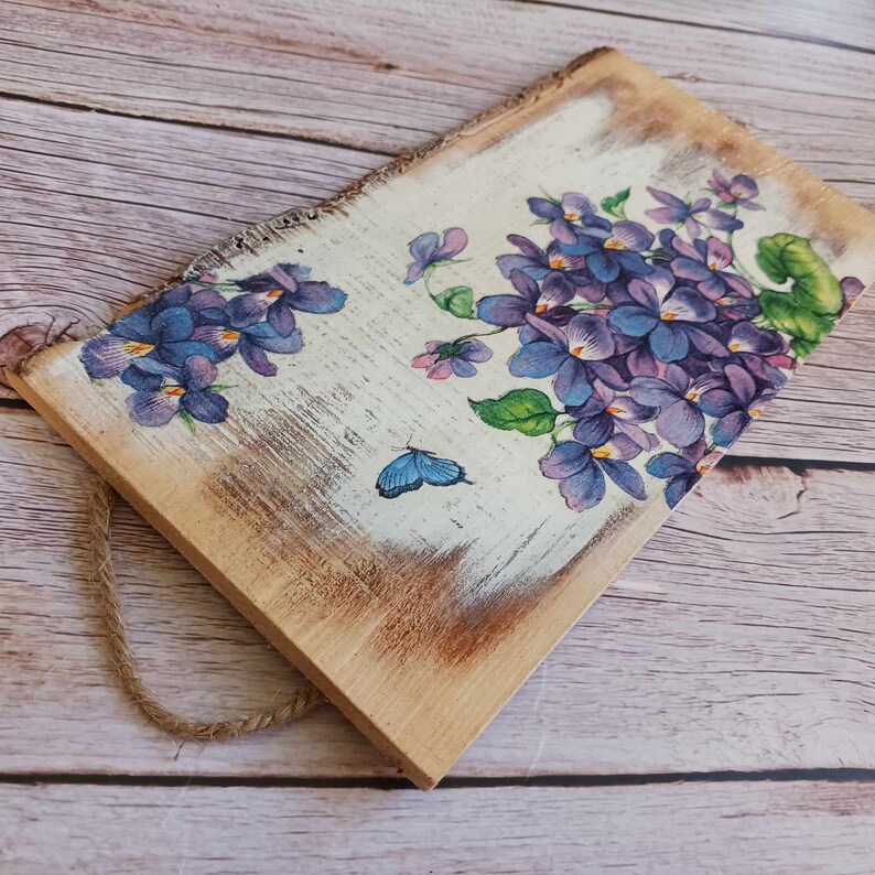 Violet Flower Wooden Wall Plaque: French Country Decor - Etsy