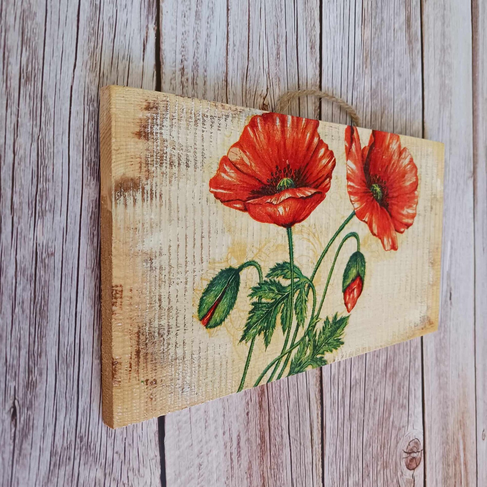 Red Poppies Decor, Wall Plank With Poppy Flowers, Kitchen Wall ...