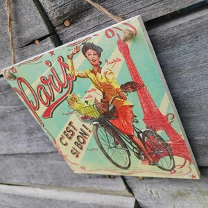 Paris Wall Sign, Vintage Looking Sign, Girl With Bicycle, Cest Si Bon ...