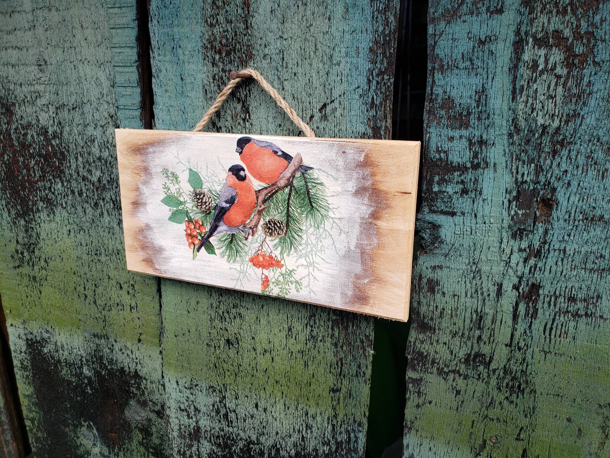 Wall Plank With Red Finches Kitchen Decor Wooden Plaque With - Etsy