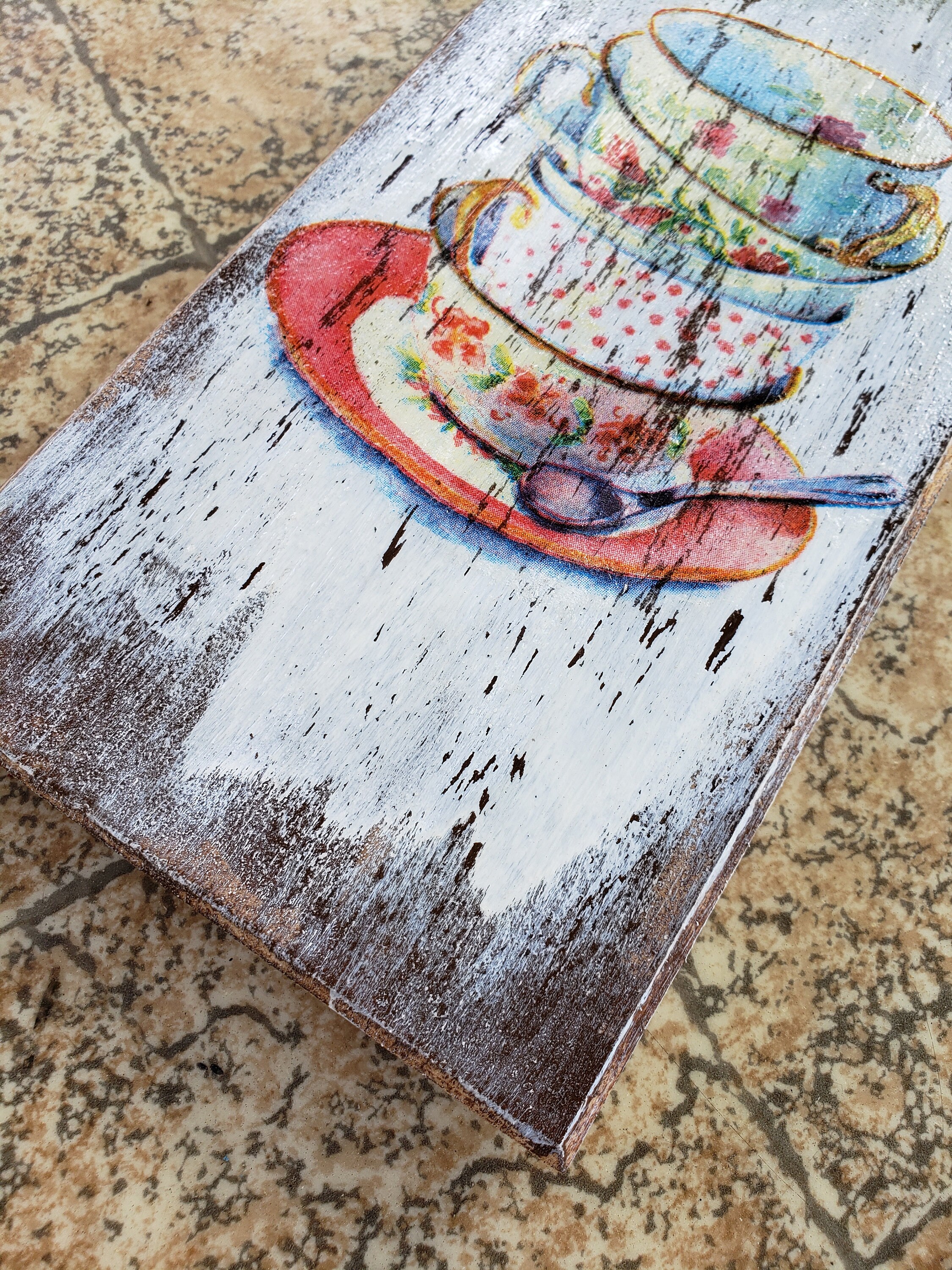 Rustic Plank Decor Kitchen Wall Décor Colorful Teacups - Etsy