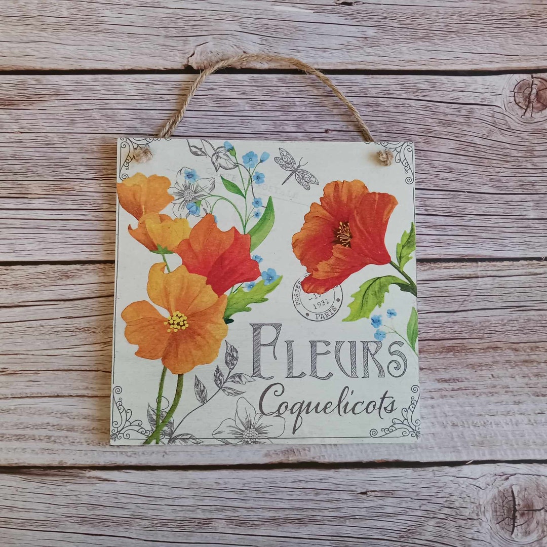 Fleurs Sign, Coquelicot Wall Art, Dragonfly Decor, Country French Decor ...