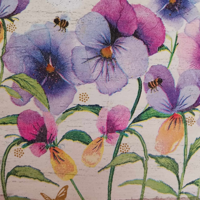 Rustic Pansy Wood Sign, Handcrafted Floral Decoupage Plaque - Etsy