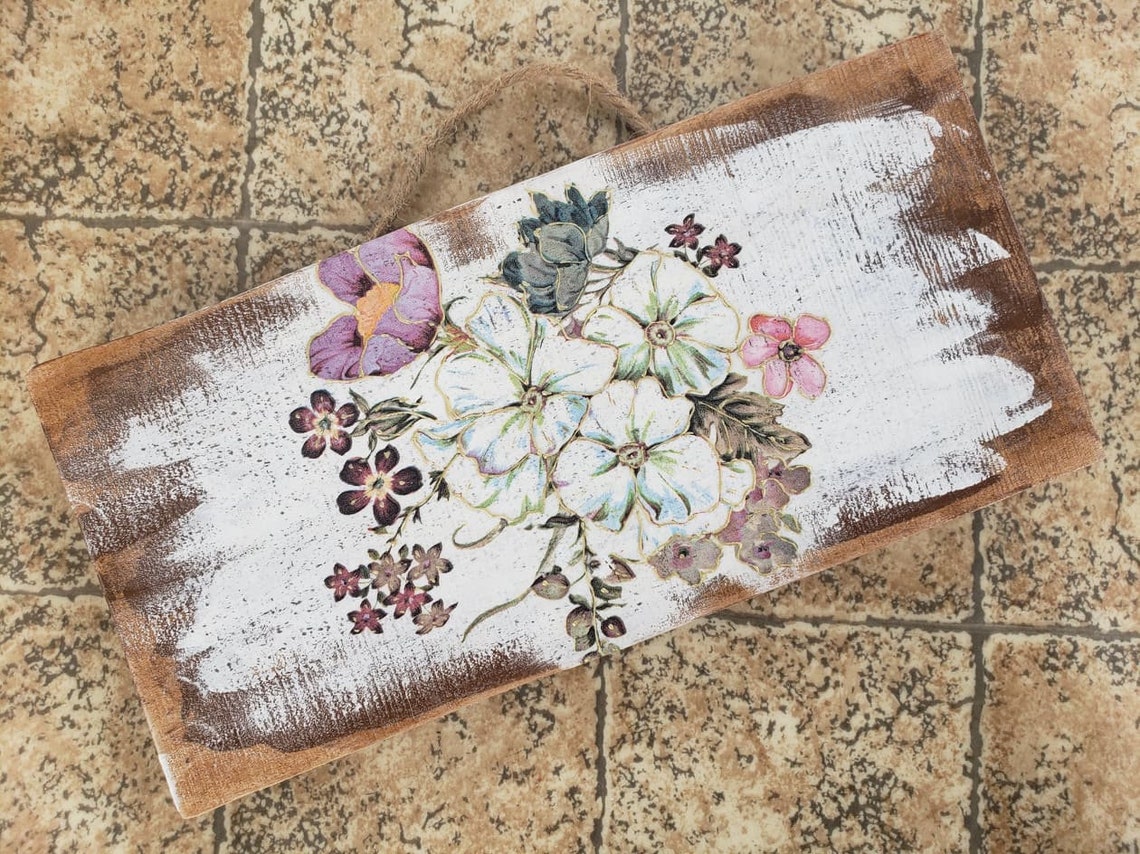 Pink Roses Decor Wall Plank Reclaimed Wood Art French - Etsy