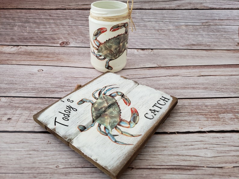 Beach Kitchen Sign Blue Crab Décor Nautical Jar Maryland - Etsy