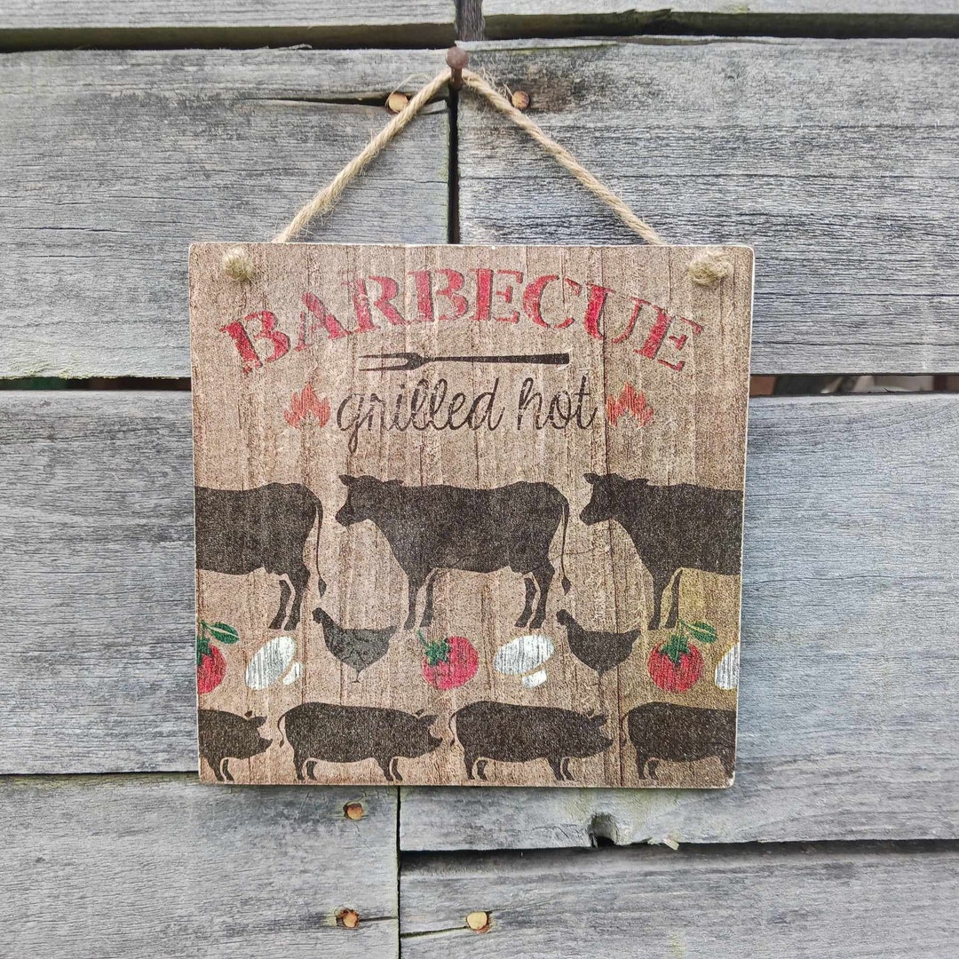 Barbeque Sign, Grilled Hot, Kitchen Wall Decor, Country Kitchen Sign ...