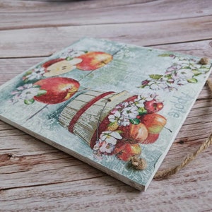 Farmhouse Décor, Rustic Red Apple Tree, Autumn Wall Wood Plank ...