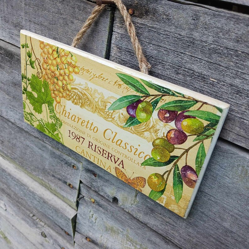 Italian Wine Sign: Chiaretto Classico, Olives Decoupage Wood Decor - Etsy