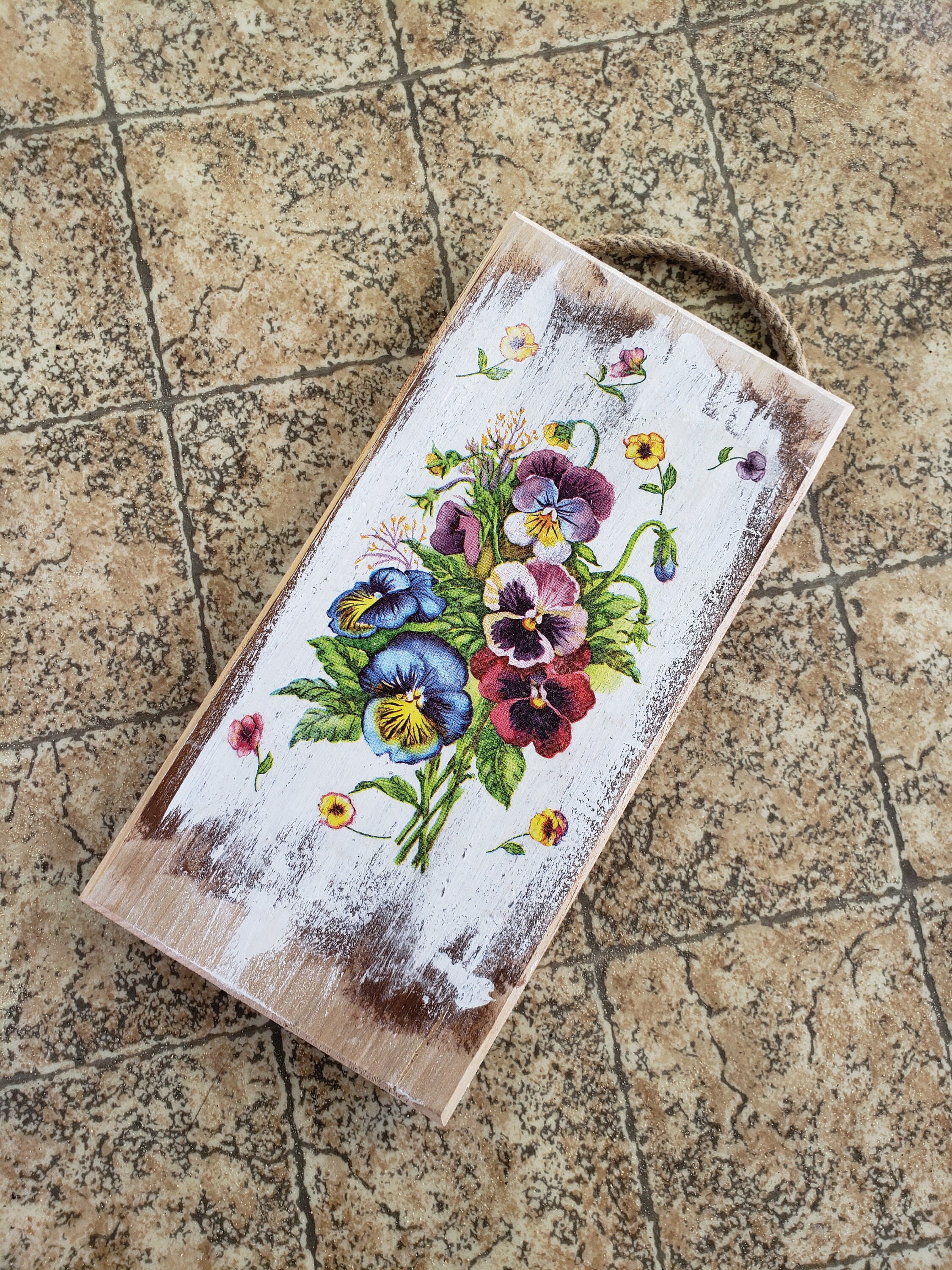 Pansies Wall Plank, Violet Flowers, Wood Plaque, Kitchen Art ...