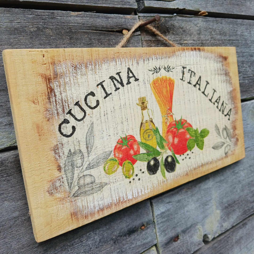 Italian Cucina Kitchen Sign, Distress Wood Plaque, Cucina Wall Sign ...