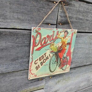 Paris Wall Sign, Vintage Looking Sign, Girl With Bicycle, Cest Si Bon ...