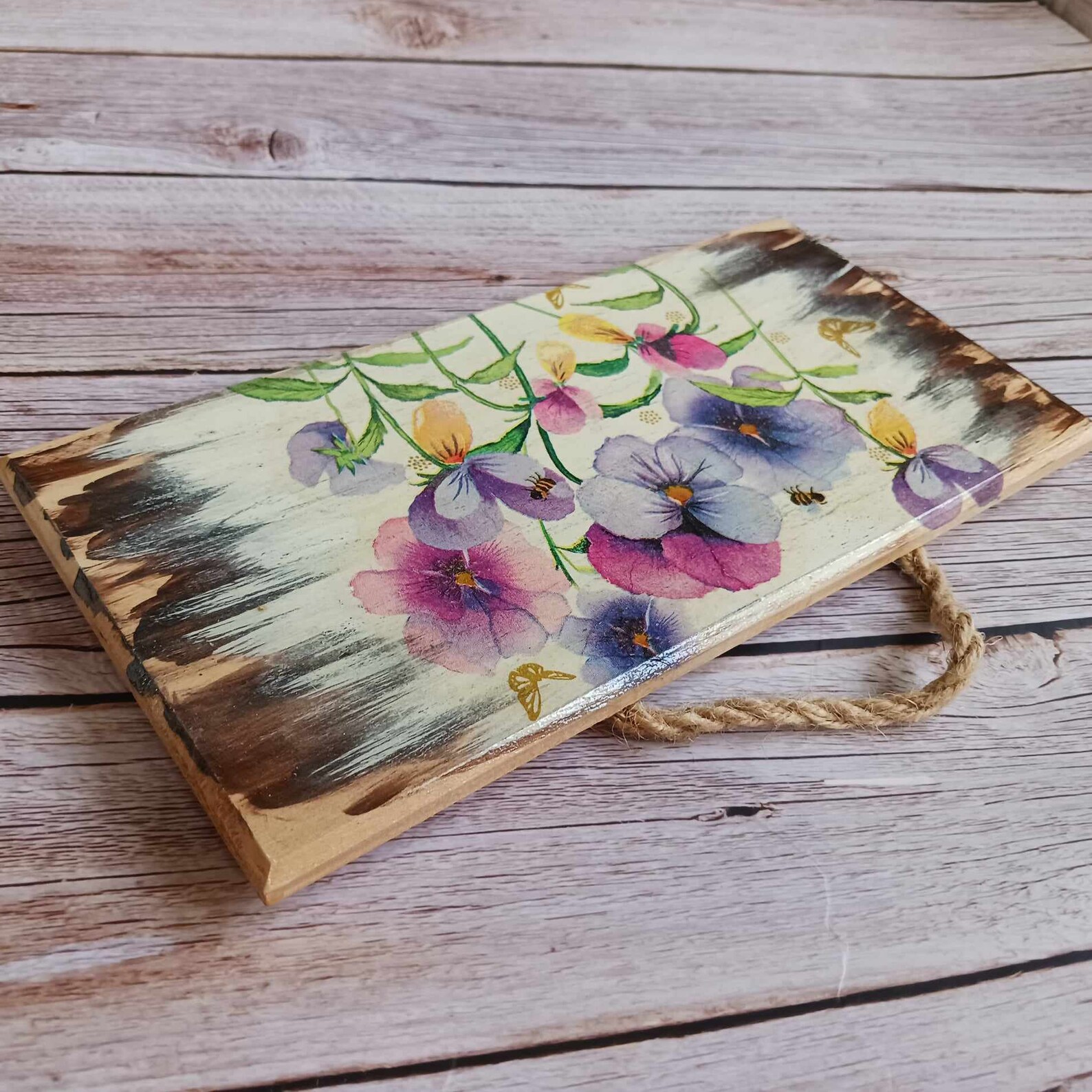 Rustic Pansy Wood Sign, Handcrafted Floral Decoupage Plaque - Etsy