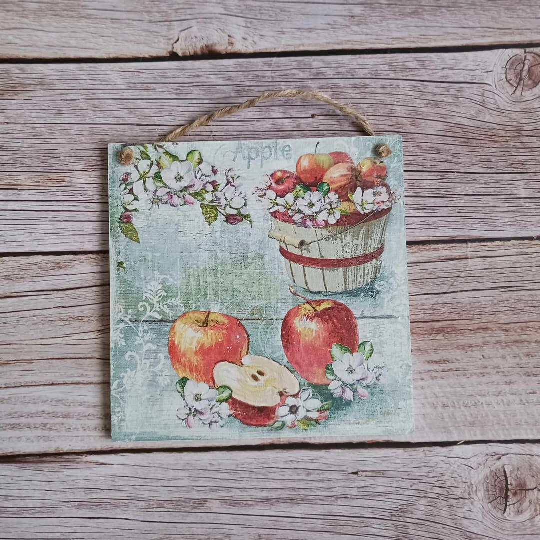 Farmhouse Décor, Rustic Red Apple Tree, Autumn Wall Wood Plank ...